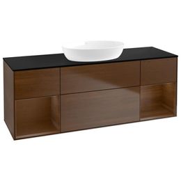 Villeroy & Boch Villeroy und Boch Finion Waschtischunterschrank GD02GNGN 120cm, Abdeckplatte black matt, Emotion, Regale Walnut Veneer, Walnut veneer