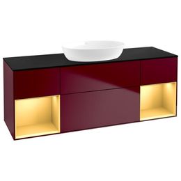 Villeroy & Boch Villeroy und Boch Finion Waschtischunterschrank GD02HFHB 120cm, Abdeckplatte black matt, Emotion, Regale Gold matt lacquer, Peony Matt