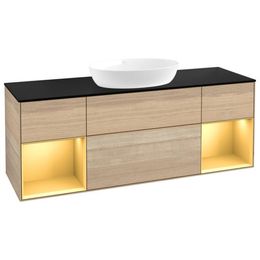 Villeroy & Boch Villeroy und Boch Finion Waschtischunterschrank GD02HFPC 120cm, Abdeckplatte black matt, Emotion, Regale Gold matt lacquer, Oak Veneer