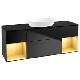 Villeroy & Boch Villeroy und Boch Finion Waschtischunterschrank GD02HFPD 120cm, Abdeckplatte black matt, Emotion, Regale Gold matt lacquer, Black matt lacquer
