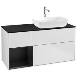 Villeroy & Boch Villeroy und Boch Finion Waschtischunterschrank G802PDMT 120cm, Abdeckplatte black matt, Emotion, Regale Black matt lacquer, White matt lacquer