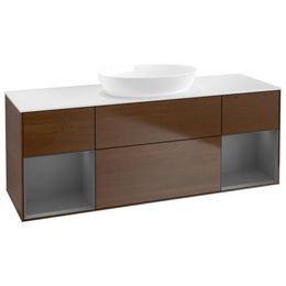 Villeroy & Boch Villeroy und Boch Finion Waschtischunterschrank GD01GKGN 120cm, Abdeckplatte white matt, Emotion, Regale Anthracite matt lacquer, Walnut veneer