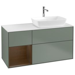 Villeroy & Boch Villeroy und Boch Finion Waschtischunterschrank G801GNGM 120cm, Abdeckplatte white matt, Emotion, Regale Walnut Veneer, Olive Matt Lacquer