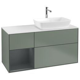Villeroy & Boch Villeroy und Boch Finion Waschtischunterschrank G801HGGM 120cm, Abdeckplatte white matt, Emotion, Regale Midnight matt lacquer, Olive Matt Lacquer