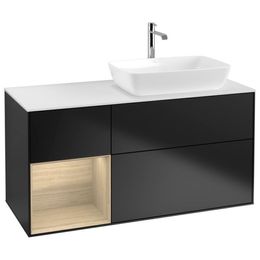 Villeroy & Boch Villeroy und Boch Finion Waschtischunterschrank G801PCPD 120cm, Abdeckplatte white matt, Emotion, Regale Oak Veneer, Black matt lacquer