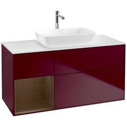 Villeroy & Boch Villeroy und Boch Finion Waschtischunterschrank F821GNHB 120cm, Abdeckplatte white matt, Regale Walnut Veneer, Peony Matt