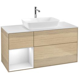 Villeroy & Boch Villeroy und Boch Finion Waschtischunterschrank F821GFPC 120cm, Abdeckplatte white matt, Regale Glossy white lacquer, Oak Veneer