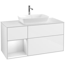 Villeroy & Boch Villeroy und Boch Finion Waschtischunterschrank F821MTGF 120cm, Abdeckplatte white matt, Regale White matt lacquer, Glossy white lacquer