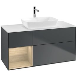 Villeroy & Boch Villeroy und Boch Finion Waschtischunterschrank F821PCHG 120cm, Abdeckplatte white matt, Regale Oak Veneer, Midnight Blue Matt Lacquer