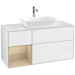 Villeroy & Boch Villeroy und Boch Finion Waschtischunterschrank F821PCGF 120cm, Abdeckplatte white matt, Regale Oak Veneer, Glossy white lacquer