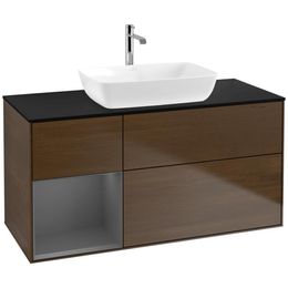 Villeroy & Boch Villeroy und Boch Finion Waschtischunterschrank F822GKGN 120cm, Abdeckplatte black matt, Regale Anthracite matt lacquer, Walnut veneer