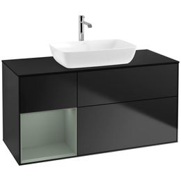 Villeroy & Boch Villeroy und Boch Finion Waschtischunterschrank F822GMPD 120cm, Abdeckplatte black matt, Regale Olive matt lacquer, Black matt lacquer