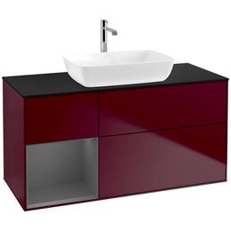 Villeroy & Boch Villeroy und Boch Finion Waschtischunterschrank F822GKHB 120cm, Abdeckplatte black matt, Regale Anthracite matt lacquer, Peony Matt
