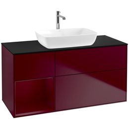 Villeroy & Boch Villeroy und Boch Finion Waschtischunterschrank F822HBHB 120cm, Abdeckplatte black matt, Regale Peony matt lacquer, Peony Matt