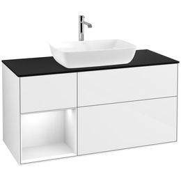 Villeroy & Boch Villeroy und Boch Finion Waschtischunterschrank F822GFGF 120cm, Abdeckplatte black matt, Regale Glossy white lacquer, Glossy white lacquer