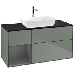 Villeroy & Boch Villeroy und Boch Finion Waschtischunterschrank F822GKGM 120cm, Abdeckplatte black matt, Regale Anthracite matt lacquer, Olive Matt Lacquer