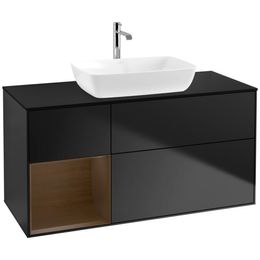 Villeroy & Boch Villeroy und Boch Finion Waschtischunterschrank F822GNPD 120cm, Abdeckplatte black matt, Regale Walnut Veneer, Black matt lacquer
