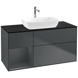 Villeroy & Boch Villeroy und Boch Finion Waschtischunterschrank F822HGHG 120cm, Abdeckplatte black matt, Regale Midnight matt lacquer, Midnight Blue Matt Lacquer