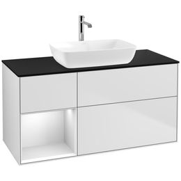 Villeroy & Boch Villeroy und Boch Finion Waschtischunterschrank F822MTMT 120cm, Abdeckplatte black matt, Regale White matt lacquer, White matt lacquer
