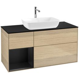 Villeroy & Boch Villeroy und Boch Finion Waschtischunterschrank F822PDPC 120cm, Abdeckplatte black matt, Regale Black matt lacquer, Oak Veneer