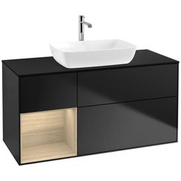Villeroy & Boch Villeroy und Boch Finion Waschtischunterschrank F822PCPD 120cm, Abdeckplatte black matt, Regale Oak Veneer, Black matt lacquer