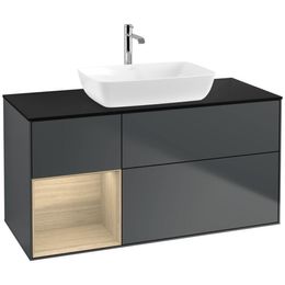 Villeroy & Boch Villeroy und Boch Finion Waschtischunterschrank F822PCHG 120cm, Abdeckplatte black matt, Regale Oak Veneer, Midnight Blue Matt Lacquer