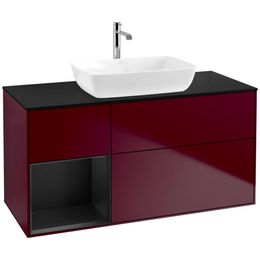 Villeroy & Boch Villeroy und Boch Finion Waschtischunterschrank F822PDHB 120cm, Abdeckplatte black matt, Regale Black matt lacquer, Peony Matt