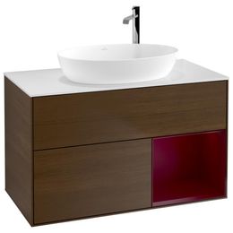Villeroy & Boch Villeroy und Boch Finion Waschtischunterschrank G901HBGN 100cm, Abdeckplatte white matt, Emotion, Regale Peony matt lacquer, Walnut veneer