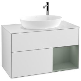 Villeroy & Boch Villeroy und Boch Finion Waschtischunterschrank G901GMMT 100cm, Abdeckplatte white matt, Emotion, Regale Olive matt lacquer, White matt lacquer