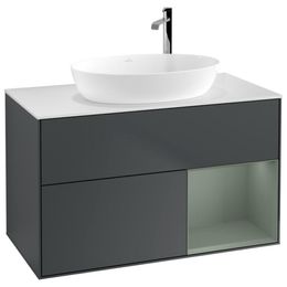 Villeroy & Boch Villeroy und Boch Finion Waschtischunterschrank G901GMHG 100cm, Abdeckplatte white matt, Emotion, Regale Olive matt lacquer, Midnight Blue Matt Lacquer
