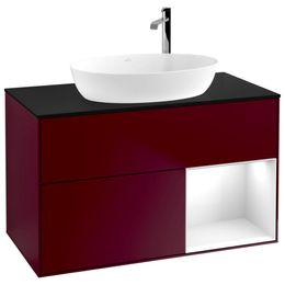 Villeroy & Boch Villeroy und Boch Finion Waschtischunterschrank F902GFHB 100cm, Abdeckplatte black matt, Regale Glossy white lacquer, Peony Matt