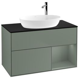 Villeroy & Boch Villeroy und Boch Finion Waschtischunterschrank F902GMGM 100cm, Abdeckplatte black matt, Regale Olive matt lacquer, Olive Matt Lacquer