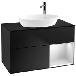 Villeroy & Boch Villeroy und Boch Finion Waschtischunterschrank F902MTPD 100cm, Abdeckplatte black matt, Regale White matt lacquer, Black matt lacquer