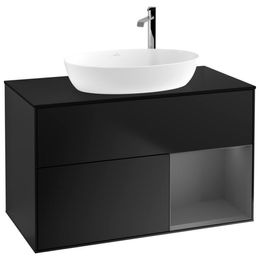 Villeroy & Boch Villeroy und Boch Finion Waschtischunterschrank F902GKPD 100cm, Abdeckplatte black matt, Regale Anthracite matt lacquer, Black matt lacquer