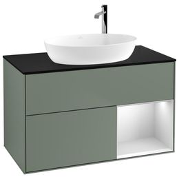 Villeroy & Boch Villeroy und Boch Finion Waschtischunterschrank F902MTGM 100cm, Abdeckplatte black matt, Regale White matt lacquer, Olive Matt Lacquer