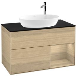 Villeroy & Boch Villeroy und Boch Finion Waschtischunterschrank F902PCPC 100cm, Abdeckplatte black matt, Regale Oak Veneer, Oak Veneer