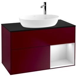 Villeroy & Boch Villeroy und Boch Finion Waschtischunterschrank F902MTHB 100cm, Abdeckplatte black matt, Regale White matt lacquer, Peony Matt