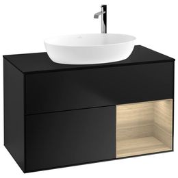 Villeroy & Boch Villeroy und Boch Finion Waschtischunterschrank F902PCPD 100cm, Abdeckplatte black matt, Regale Oak Veneer, Black matt lacquer