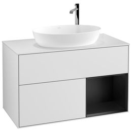 Villeroy & Boch Villeroy und Boch Finion Waschtischunterschrank F901PDMT 100cm, Abdeckplatte white matt, Regale Black matt lacquer, White matt lacquer