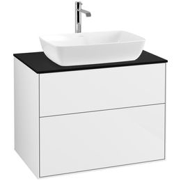 Villeroy & Boch Villeroy und Boch Finion Waschtischunterschrank F75200GF 80x60,3cm, Abdeckplatte black matt, Glossy white lacquer
