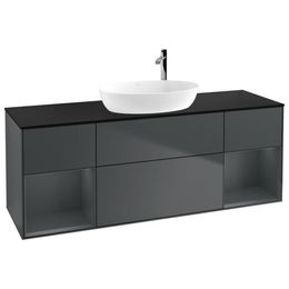 Villeroy & Boch Villeroy und Boch Finion Waschtischunterschrank F982HGHG 160cm, Abdeckplatte black matt, Regale Midnight matt lacquer, Midnight Blue Matt Lacquer