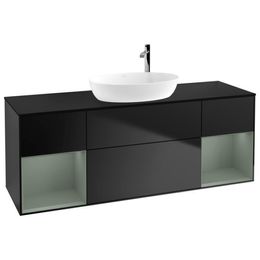 Villeroy & Boch Villeroy und Boch Finion Waschtischunterschrank F982GMPD 160cm, Abdeckplatte black matt, Regale Olive matt lacquer, Black matt lacquer
