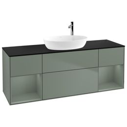 Villeroy & Boch Villeroy und Boch Finion Waschtischunterschrank F982GMGM 160cm, Abdeckplatte black matt, Regale Olive matt lacquer, Olive Matt Lacquer