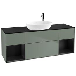 Villeroy & Boch Villeroy und Boch Finion Waschtischunterschrank F982PDGM 160cm, Abdeckplatte black matt, Regale Black matt lacquer, Olive Matt Lacquer