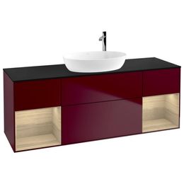 Villeroy & Boch Villeroy und Boch Finion Waschtischunterschrank F982PCHB 160cm, Abdeckplatte black matt, Regale Oak Veneer, Peony Matt