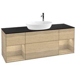 Villeroy & Boch Villeroy und Boch Finion Waschtischunterschrank F982PCPC 160cm, Abdeckplatte black matt, Regale Oak Veneer, Oak Veneer