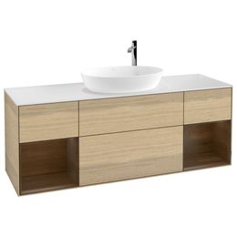 Villeroy & Boch Villeroy und Boch Finion Waschtischunterschrank F981GNPC 160cm, Abdeckplatte white matt, Regale Walnut Veneer, Oak Veneer