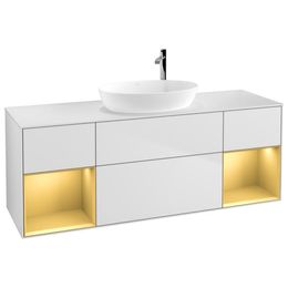 Villeroy & Boch Villeroy und Boch Finion Waschtischunterschrank F981HFMT 160cm, Abdeckplatte white matt, Regale Gold matt lacquer, White matt lacquer
