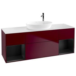 Villeroy & Boch Villeroy und Boch Finion Waschtischunterschrank F981PDHB 160cm, Abdeckplatte white matt, Regale Black matt lacquer, Peony Matt