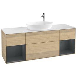 Villeroy & Boch Villeroy und Boch Finion Waschtischunterschrank F981HGPC 160cm, Abdeckplatte white matt, Regale Midnight matt lacquer, Oak Veneer